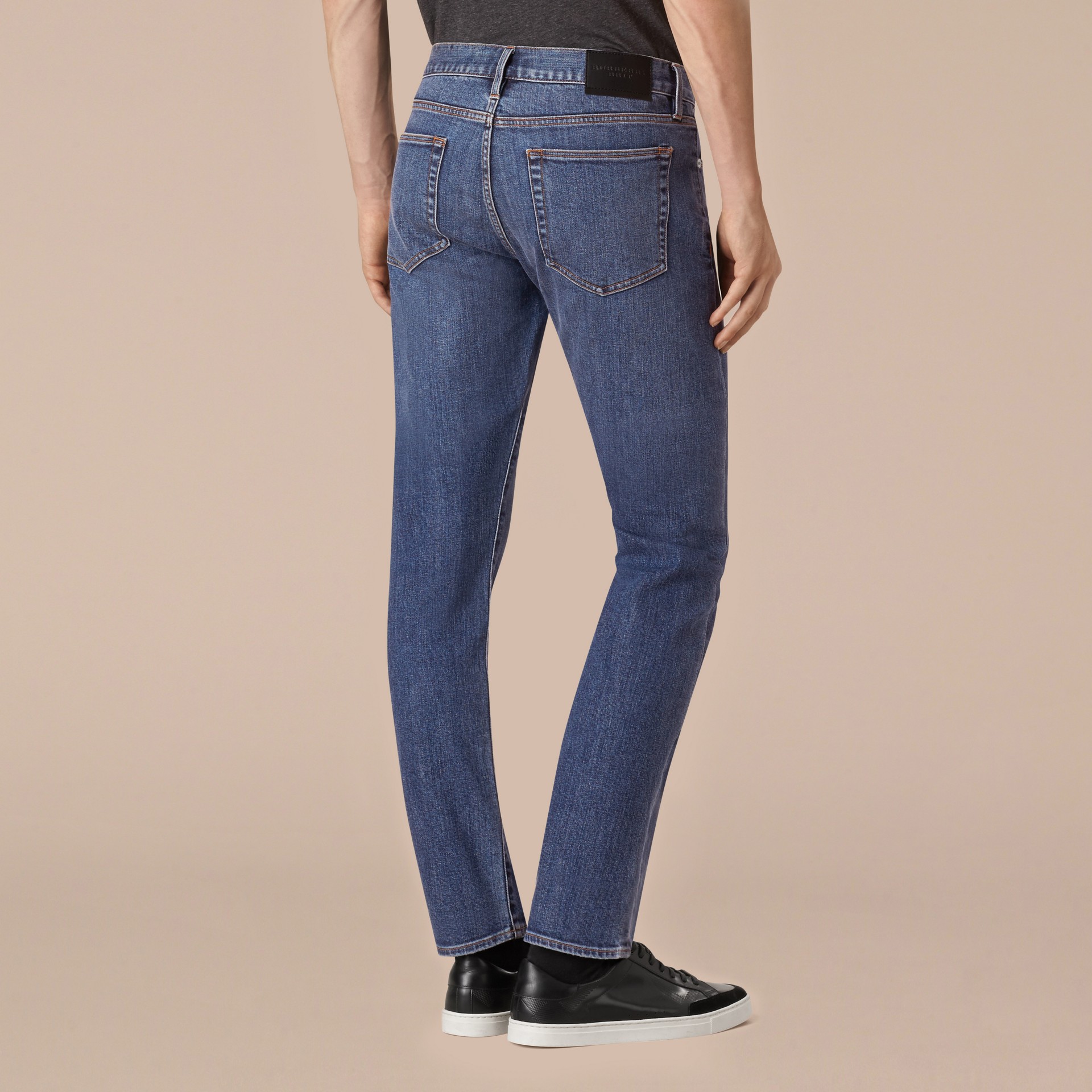 Straight Fit Stretch Japanese Denim Jeans In Mid Indigo Men