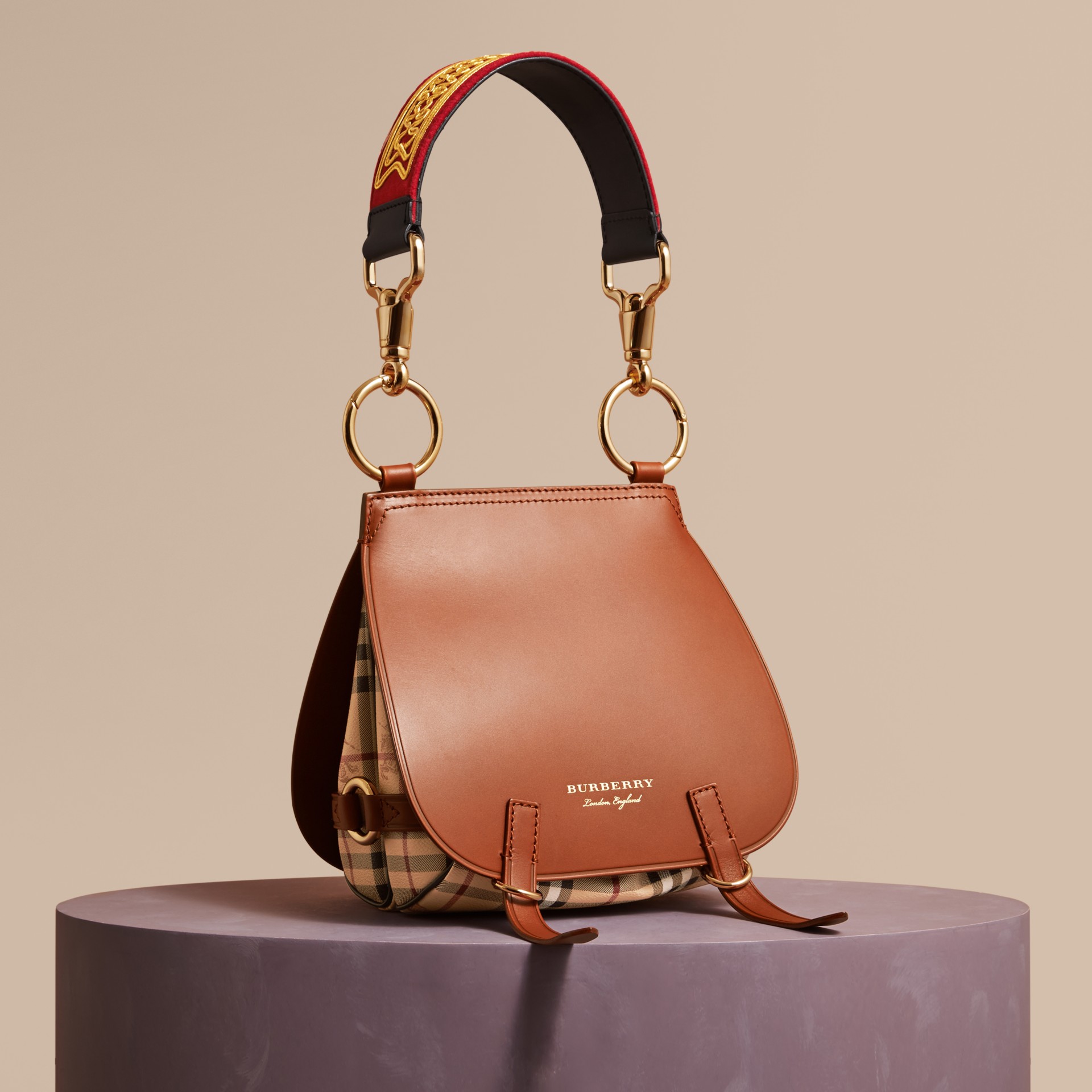The Bridle Bag in Leather and Haymarket Check in Tan - Women | Burberry ...