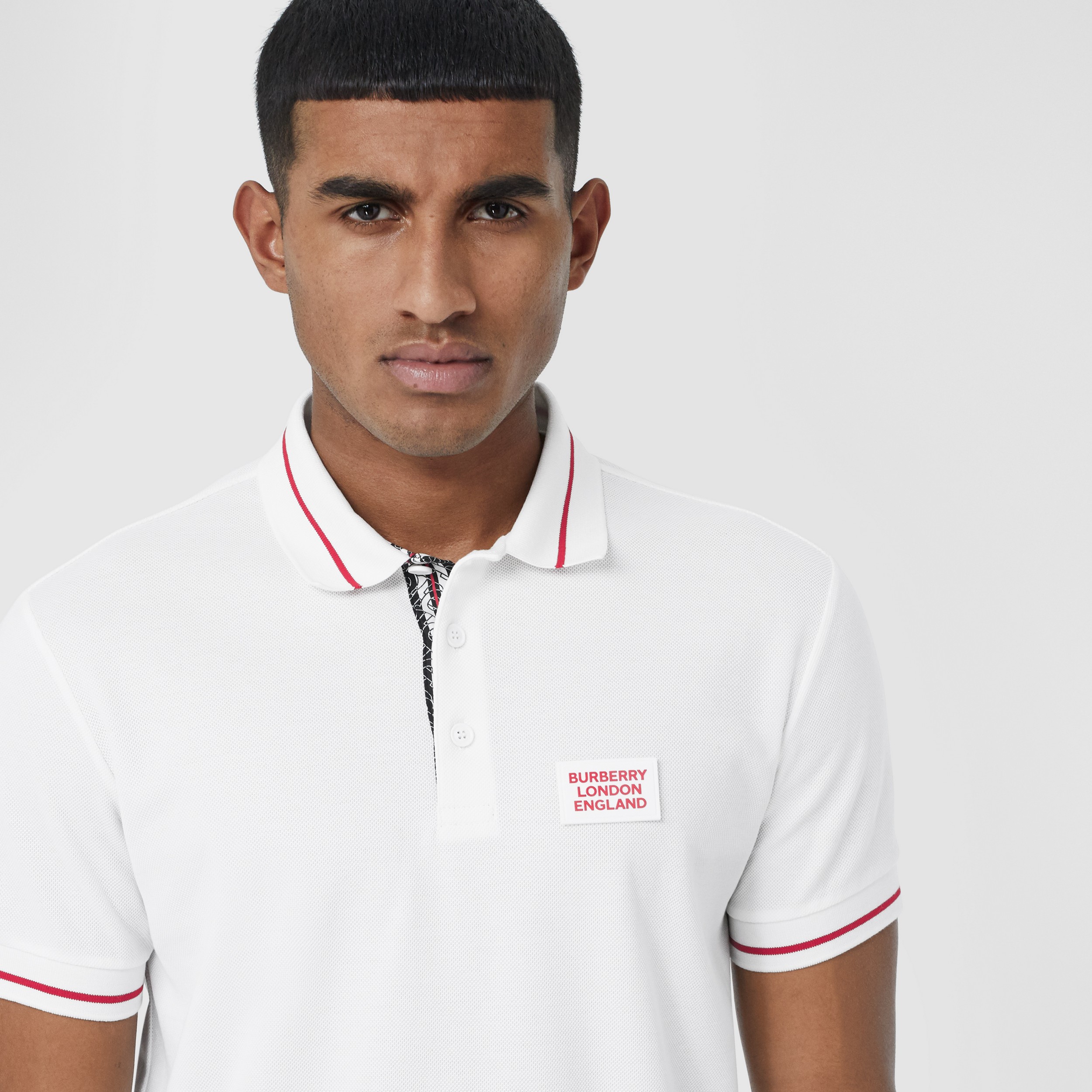 Logo Appliqué Cotton Piqué Polo Shirt In White Men Burberry United