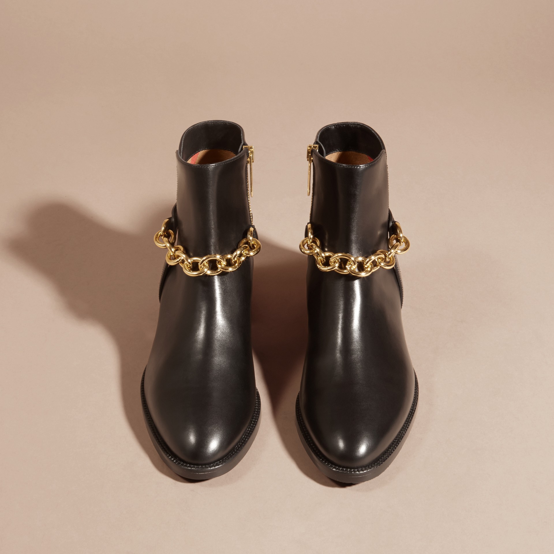 Chain Detail Leather Ankle Boots Burberry