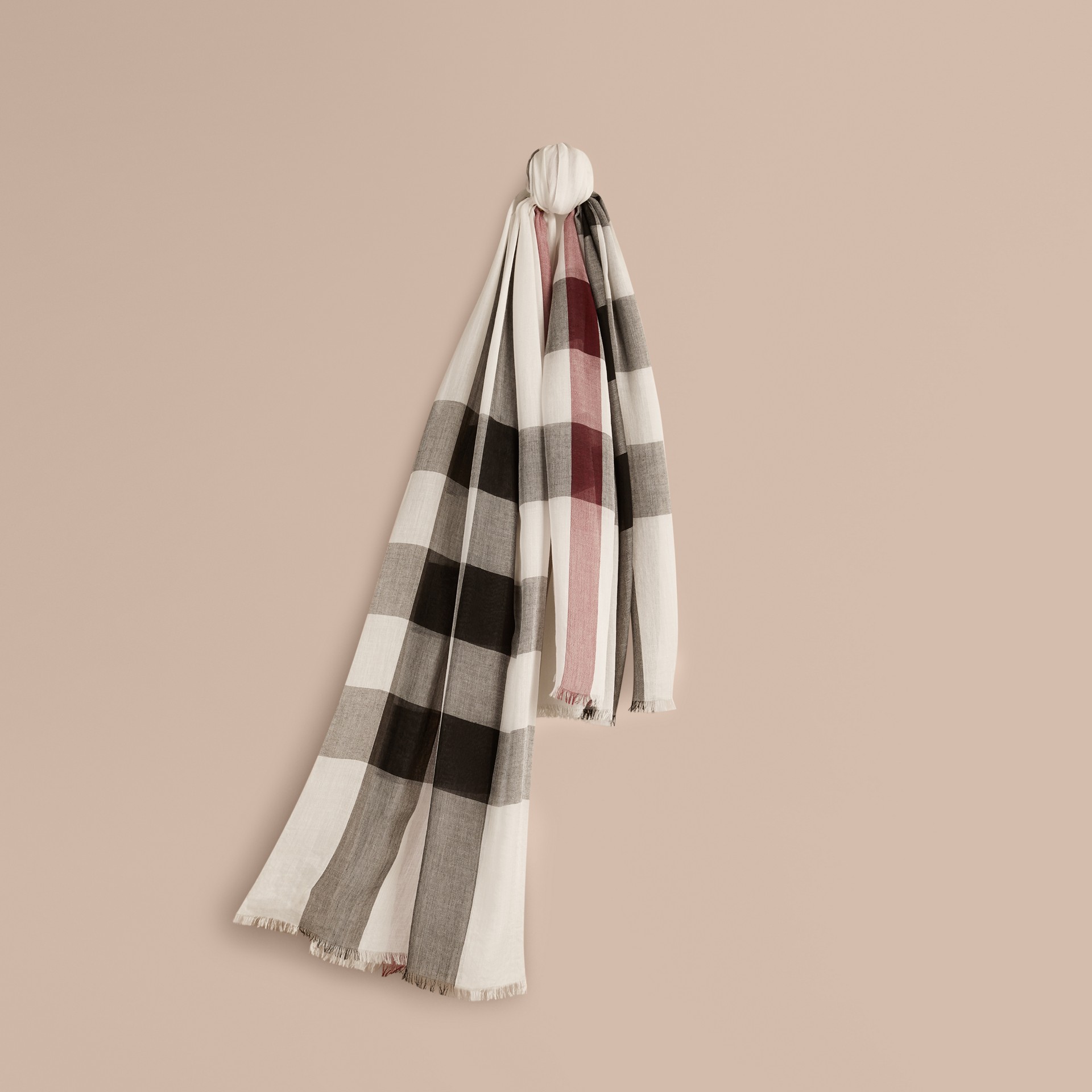 Check Modal Cashmere and Silk Scarf in Ivory | Burberry United States Check Modal Cashmere and Silk Scarf in Ivory | Burberry United States