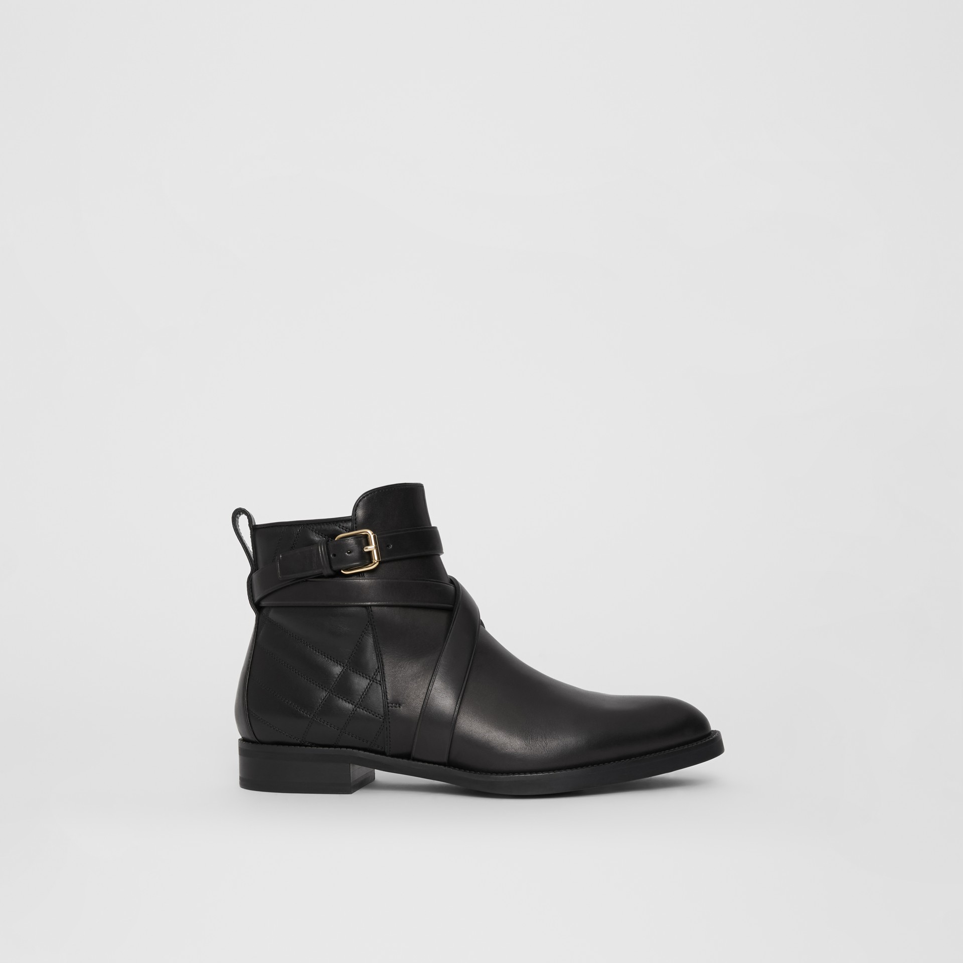Strap Detail Quilted Leather Ankle Boots In Black Women Burberry United States